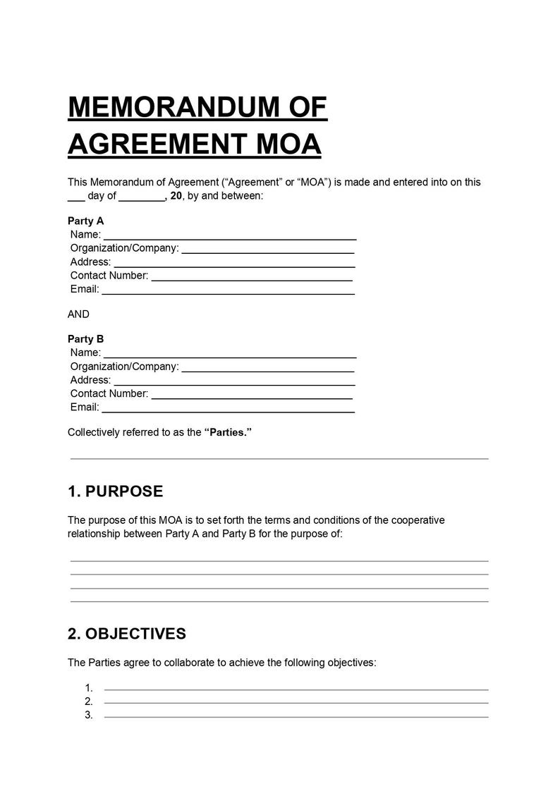 Editable Memorandum of Agreement Template: Business Partnership Legal ...