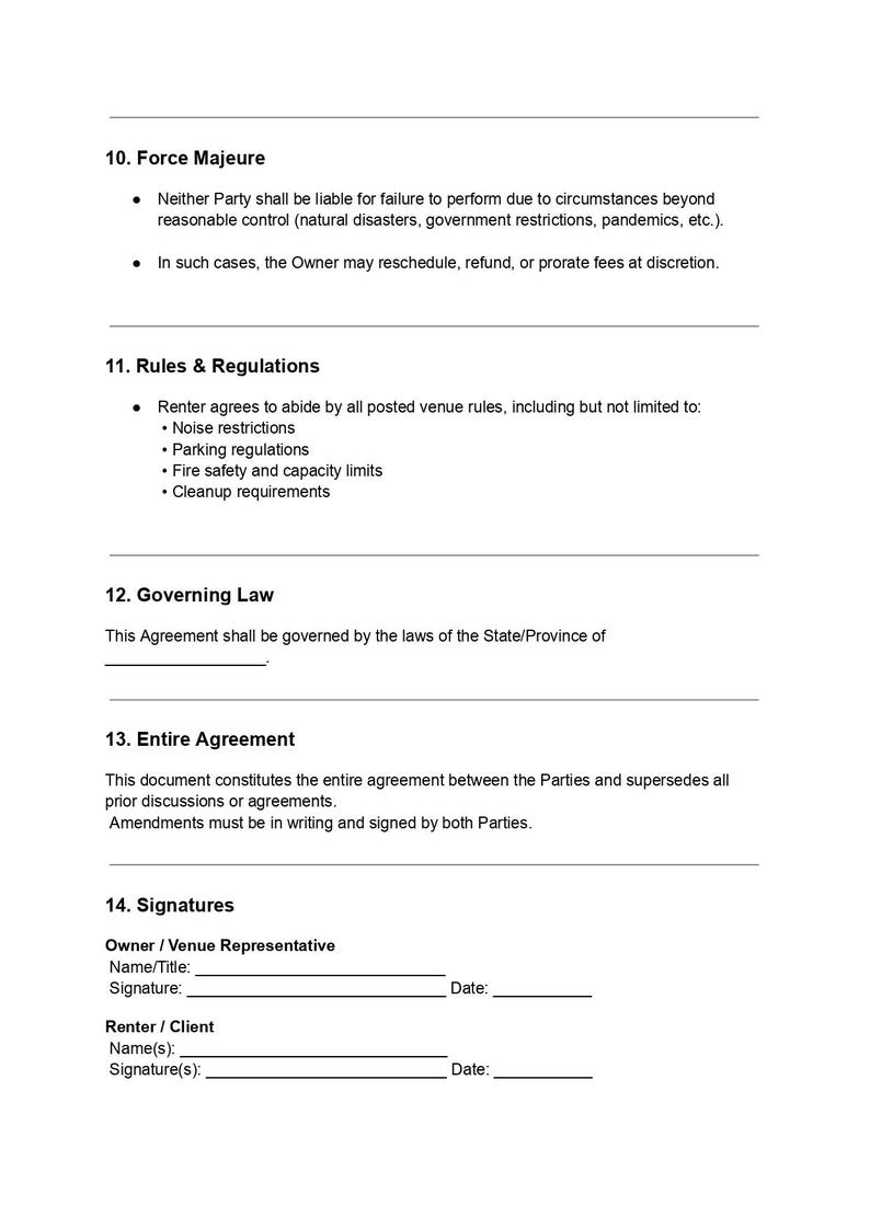 Wedding Venue Rental Agreement Template | Editable DOC & PDF | Event ...