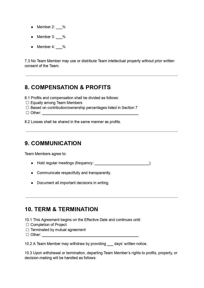 Editable Team Agreement Template: Business Partnership Contract (PDF ...