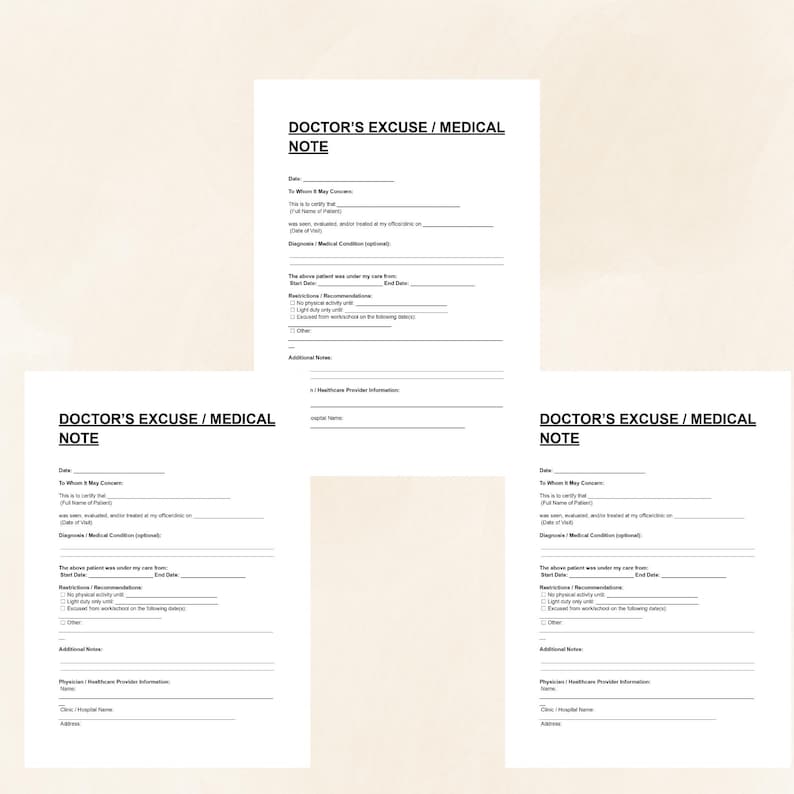 Editable Doctor's Excuse Template: Printable Medical Note (PDF & DOC ...