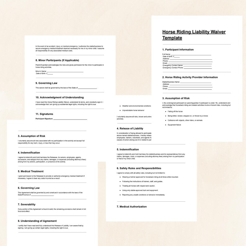 Horse Riding Liability Waiver Template: Editable Equestrian Release ...
