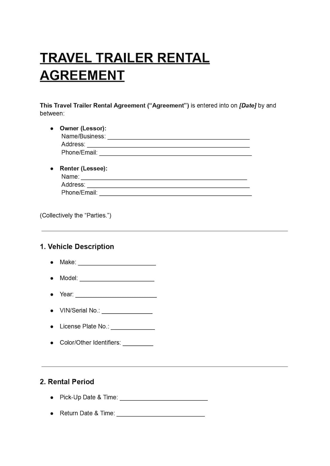 Travel Trailer Rental Agreement Template | Editable DOC & PDF - Etsy