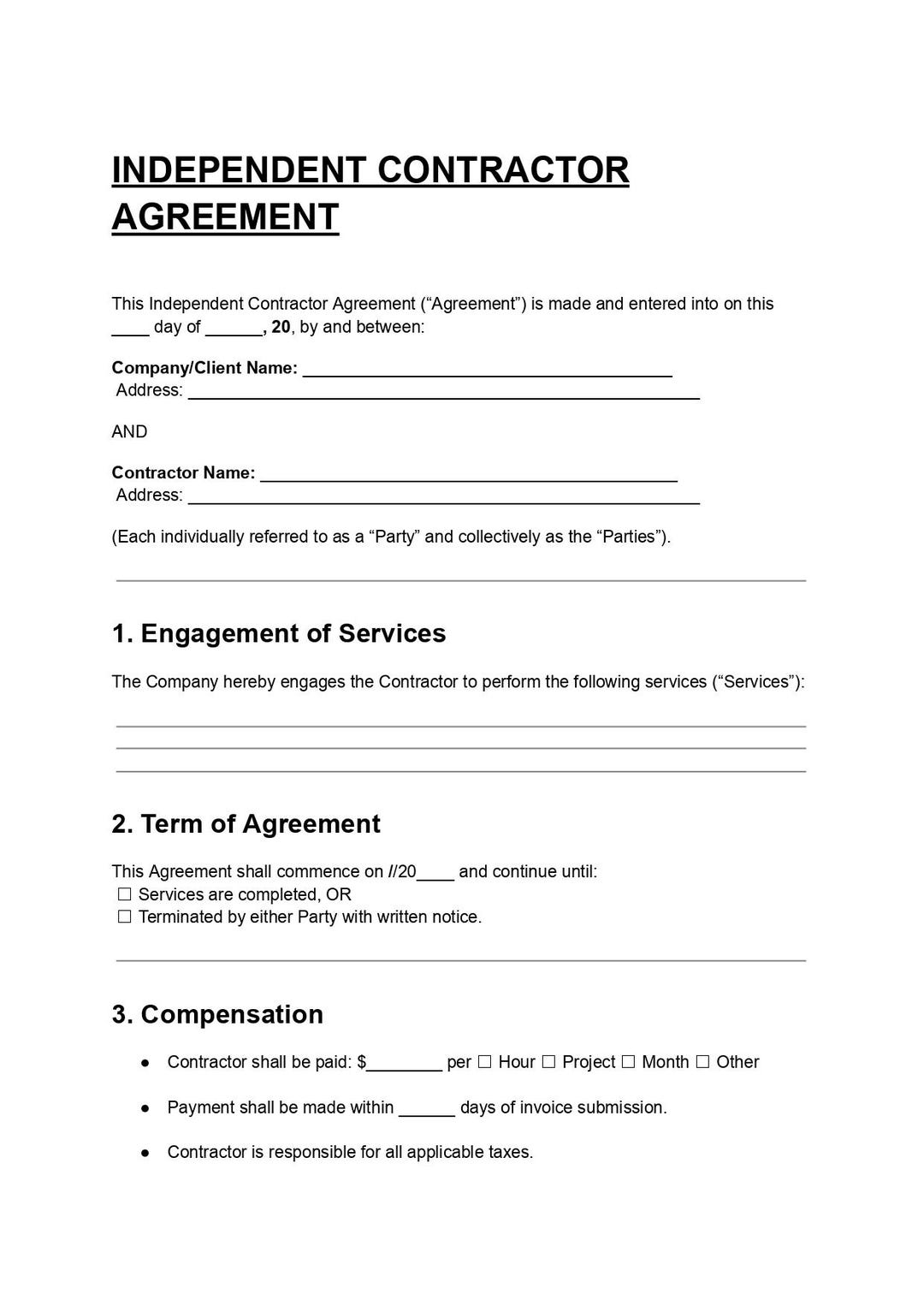 Independent Contractor Agreement Template | Freelance, Self-employed ...