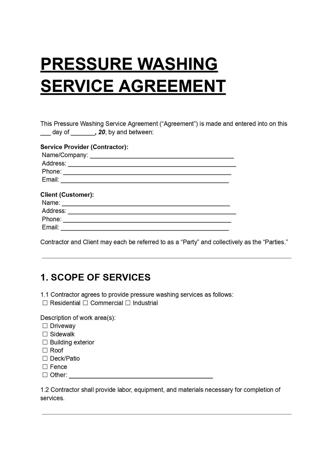 Pressure Washing Service Agreement Template: Editable PDF & DOC - Etsy