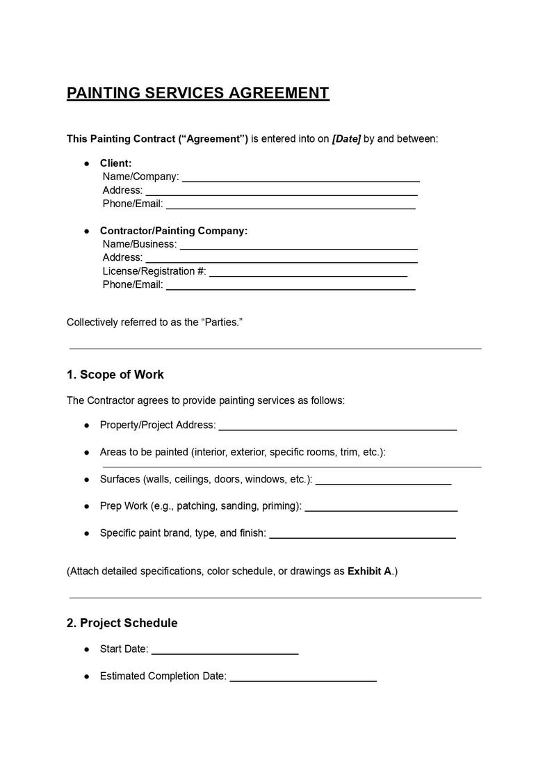 Painting Services Agreement Template | Editable DOC & PDF | Contractor ...