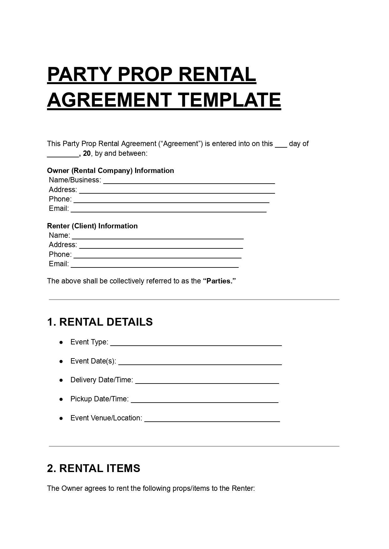 Party Prop Rental Agreement Template: Editable PDF & DOC - Etsy