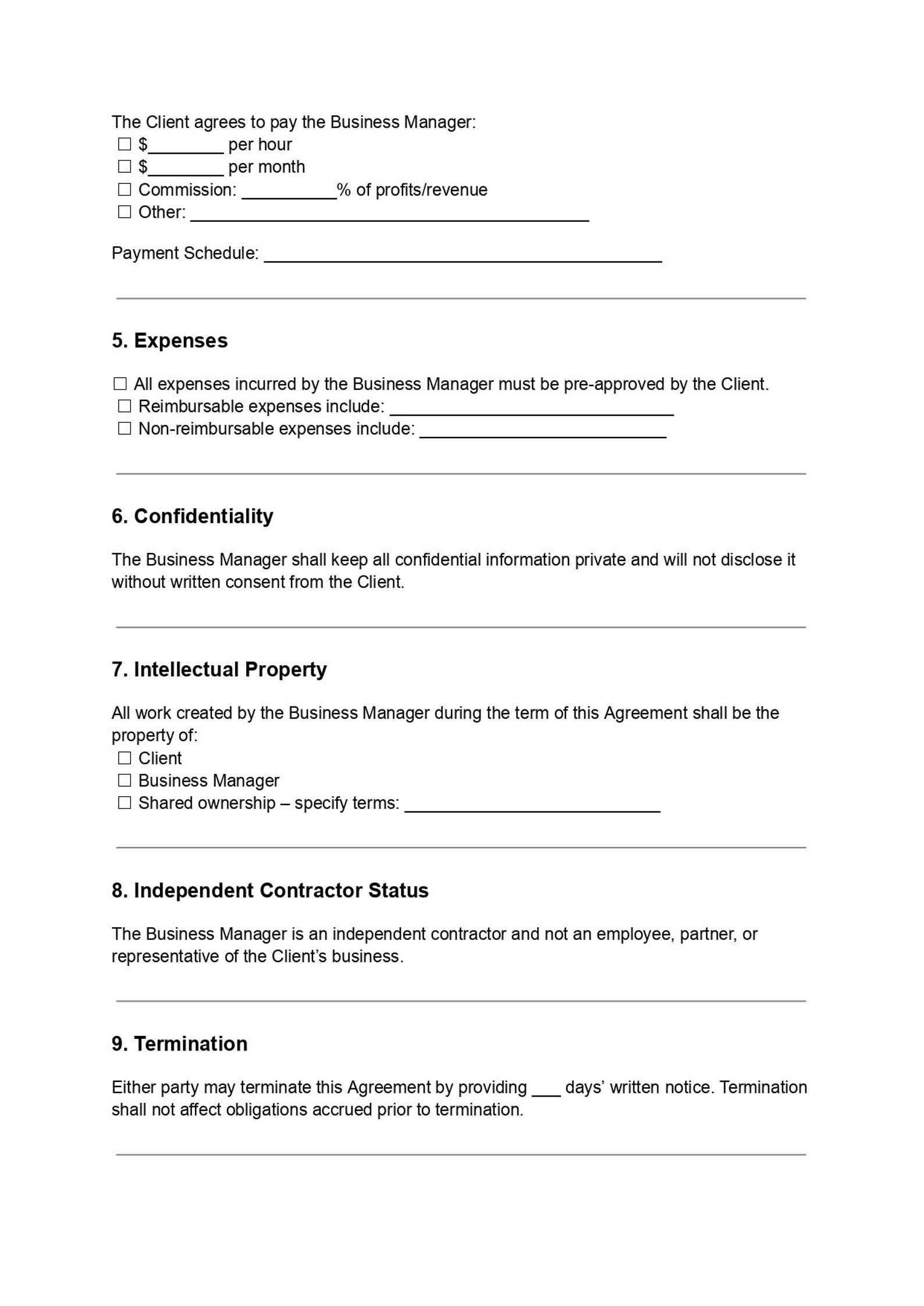 Business Manager Agreement Template: Editable DOC & PDF Instant ...