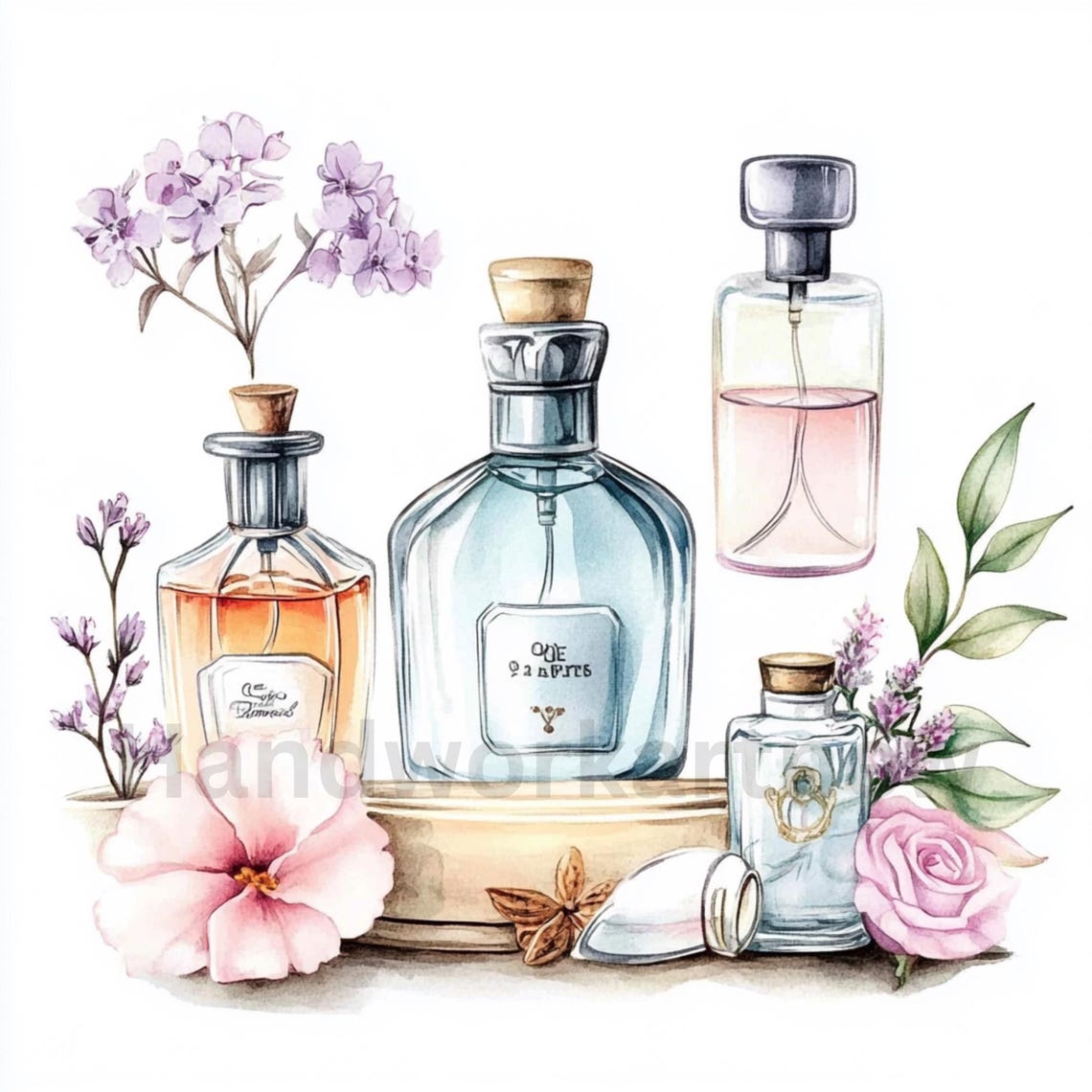 Perfume Bottle Clipart on Table | 10 Watercolor Jpgs | Hand-painted ...