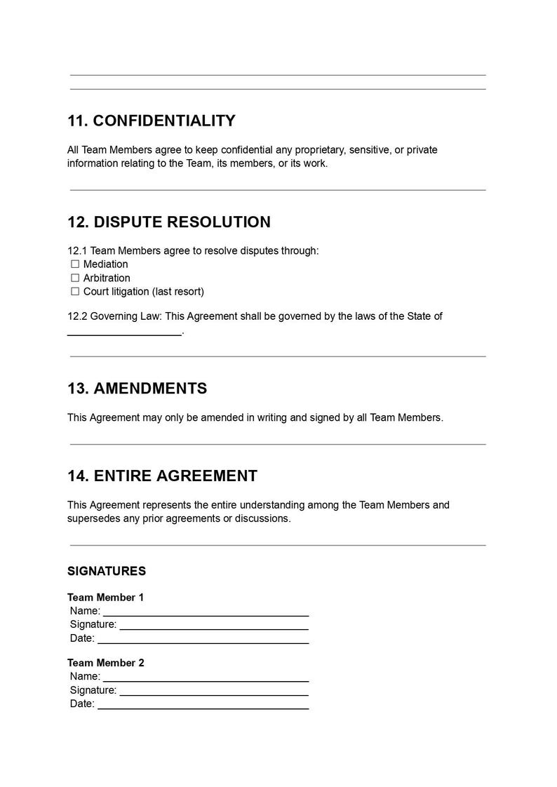 Editable Team Agreement Template: Business Partnership Contract (PDF ...