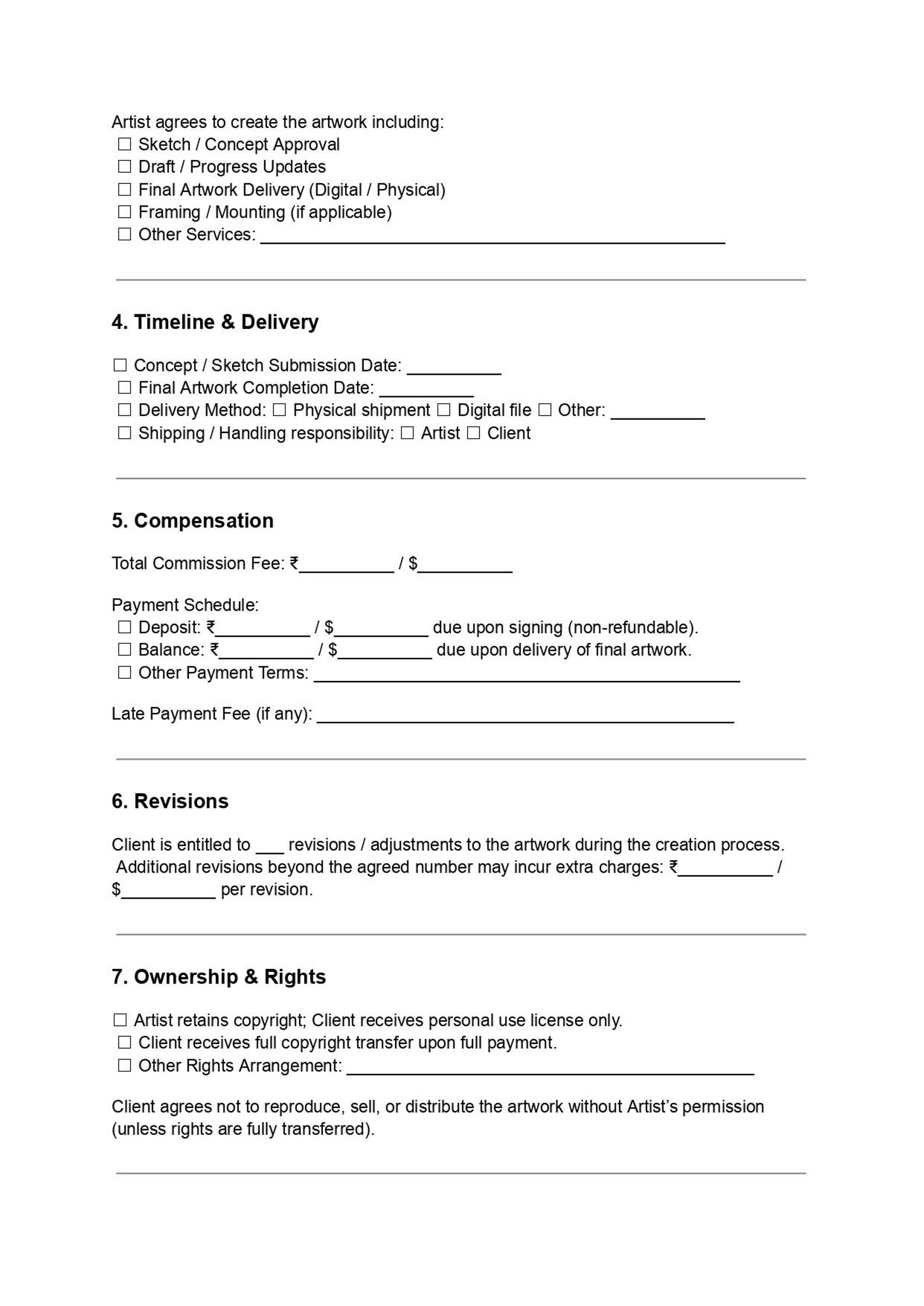 Artist Commission Contract Template | Custom Artwork Agreement ...