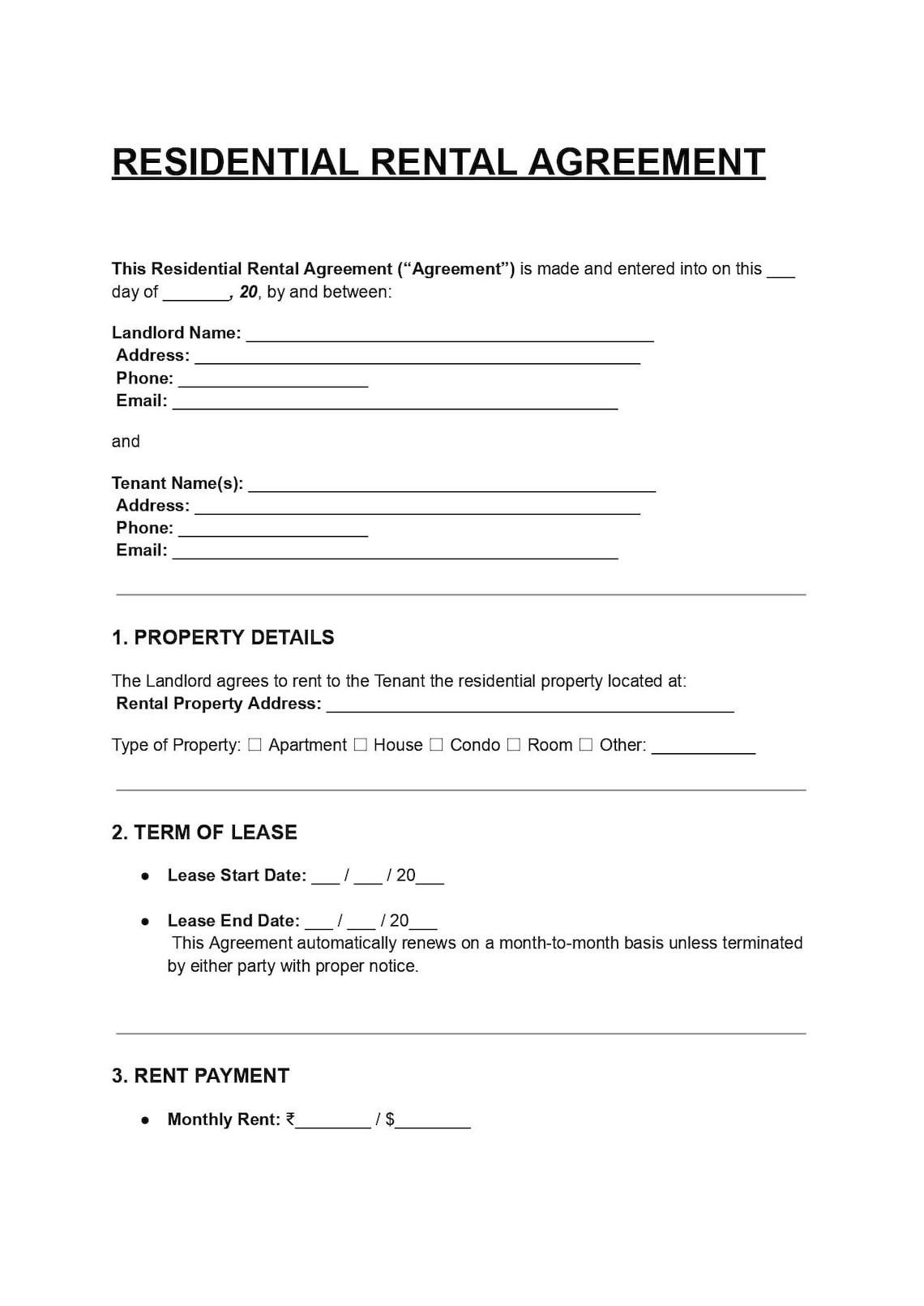 Editable Residential Rental Agreement Template (DOC + PDF) - Etsy