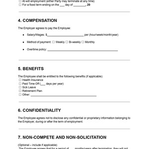 Job Agreement Contract Template | Editable PDF & DOC | Employment Terms ...