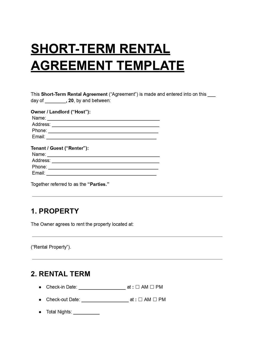 Short-term Rental Agreement Template: Editable PDF & DOC - Etsy