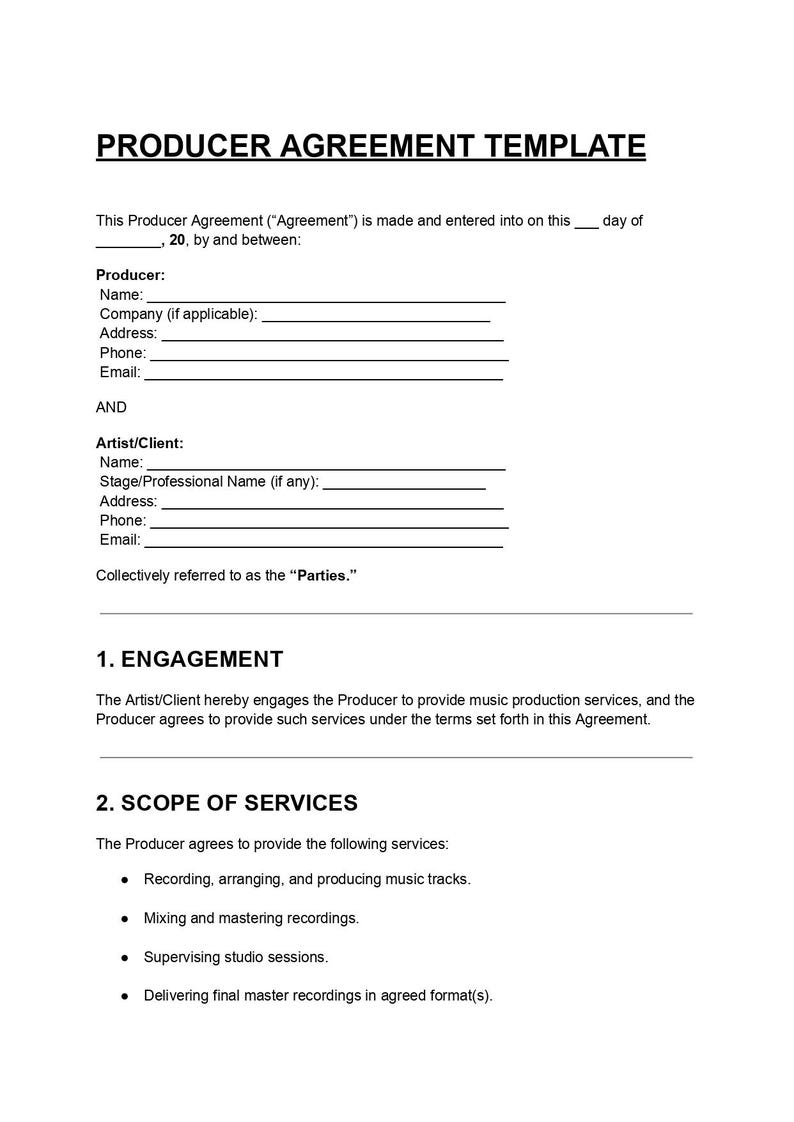 Producer Agreement Template: Editable PDF & DOC Contract - Etsy