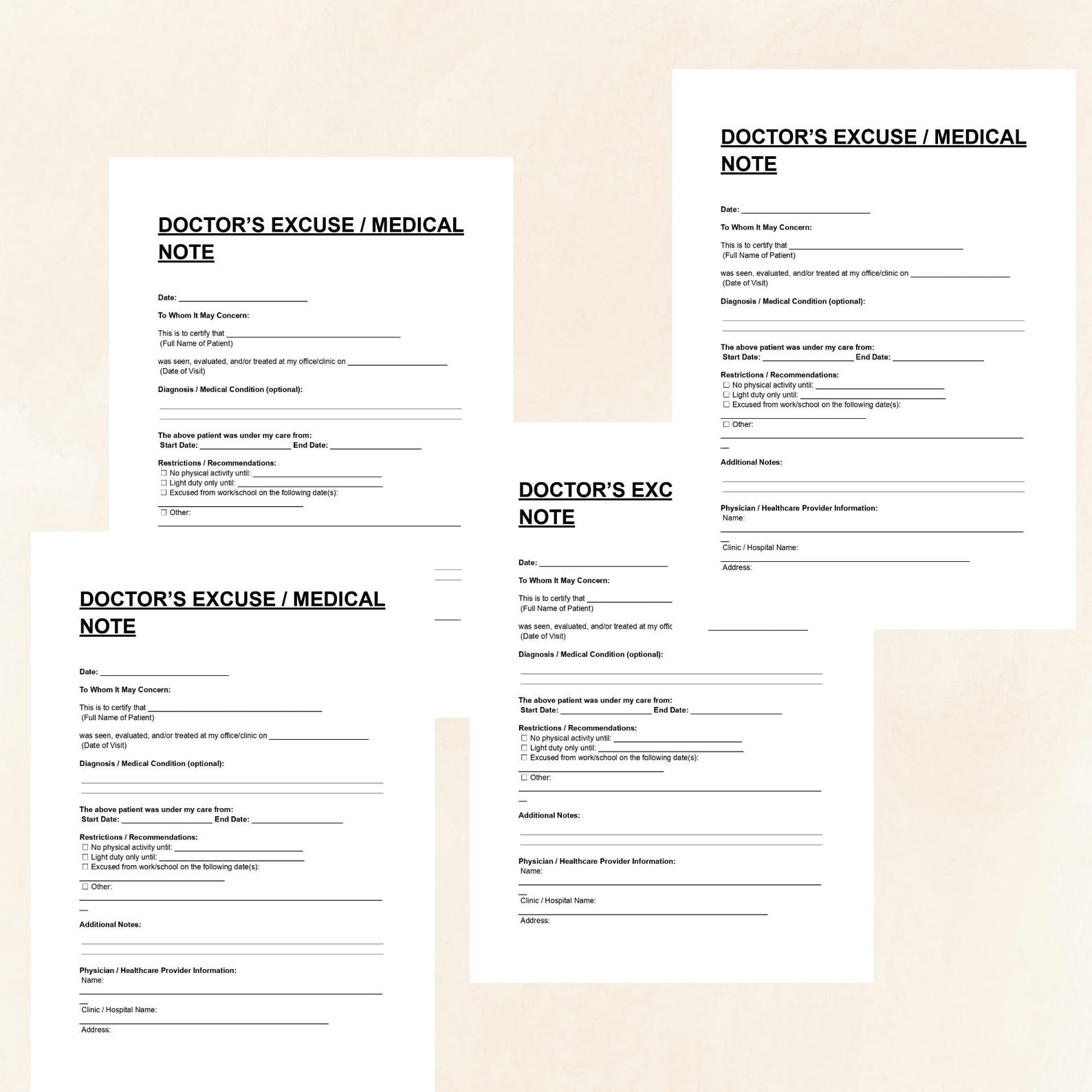 Editable Doctor's Excuse Template: Printable Medical Note (PDF & DOC) - Etsy