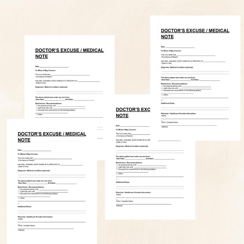 Editable Doctor's Excuse Template: Printable Medical Note (PDF & DOC ...