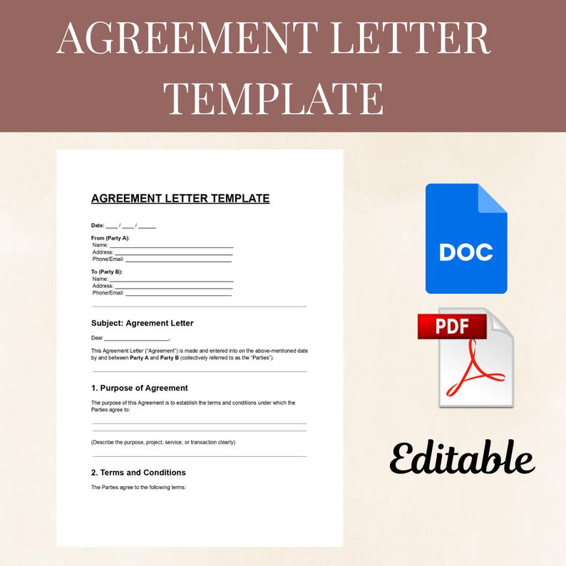 Editable Agreement Letter Template: Professional Business Contract (PDF ...