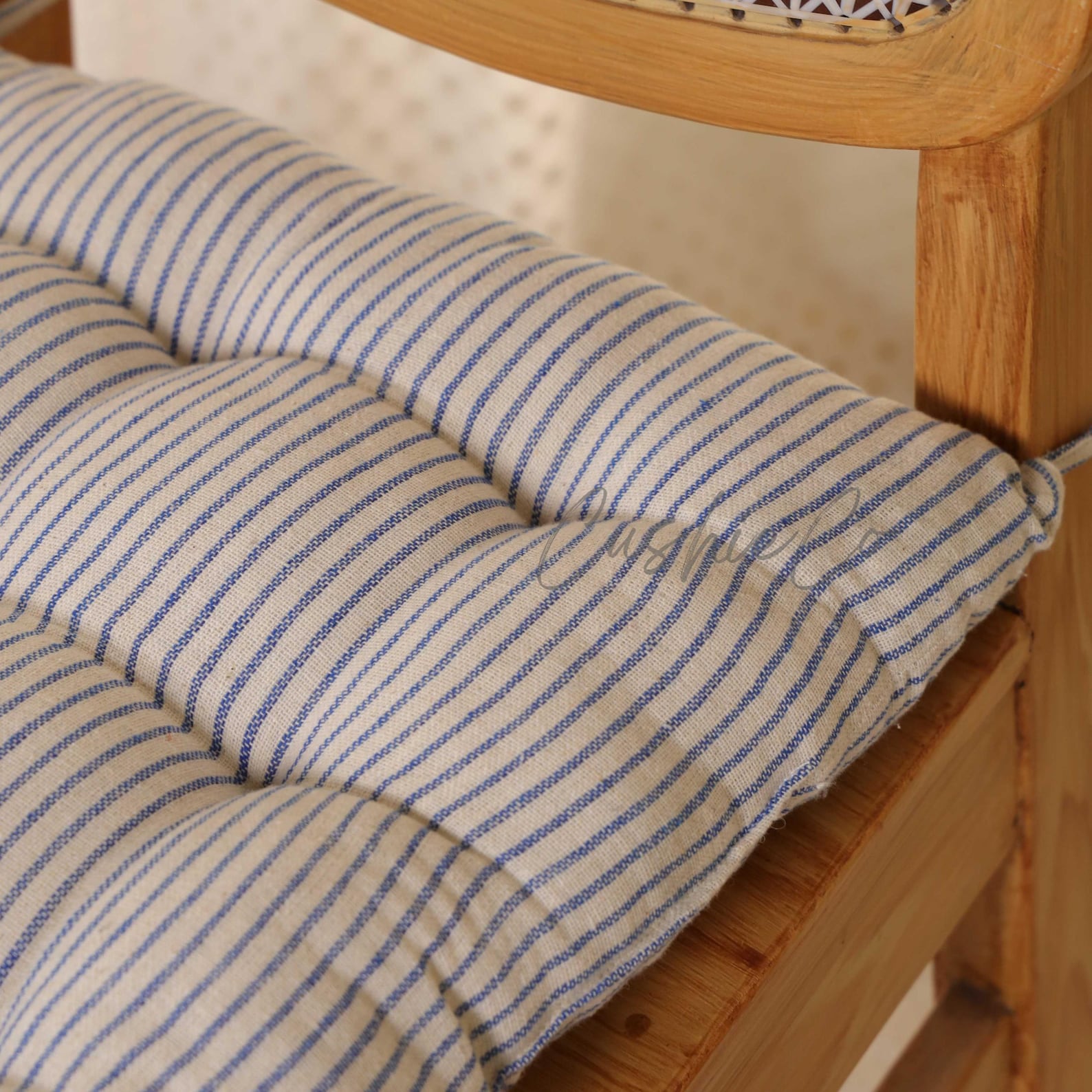 Handmade Tufted Seat Cushion | Blue Stripe Chair Pad | Thick Chair ...