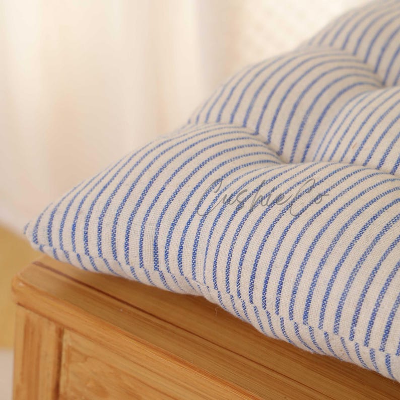 Handmade Tufted Seat Cushion | Blue Stripe Chair Pad | Thick Chair ...