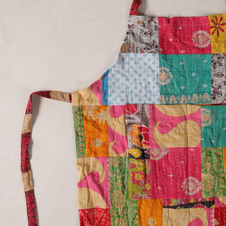 Boho Kantha Patchwork Apron | Handmade Quilted Kitchen Decor, Colorful ...