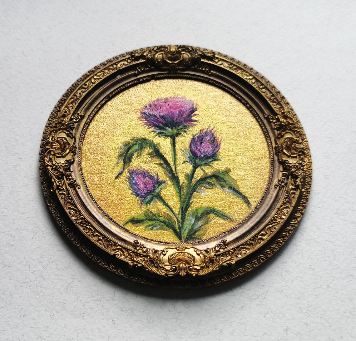 Hand-painted Thistle Wall Art: Bronze Resin Frame, Botanical Decor - Etsy