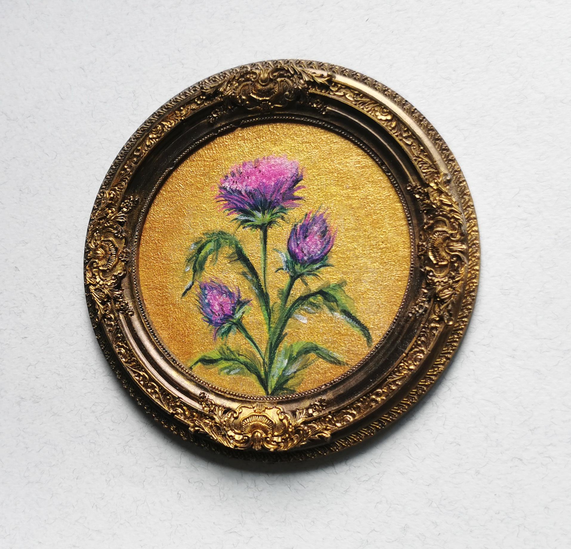 Hand-painted Thistle Wall Art: Bronze Resin Frame, Botanical Decor - Etsy