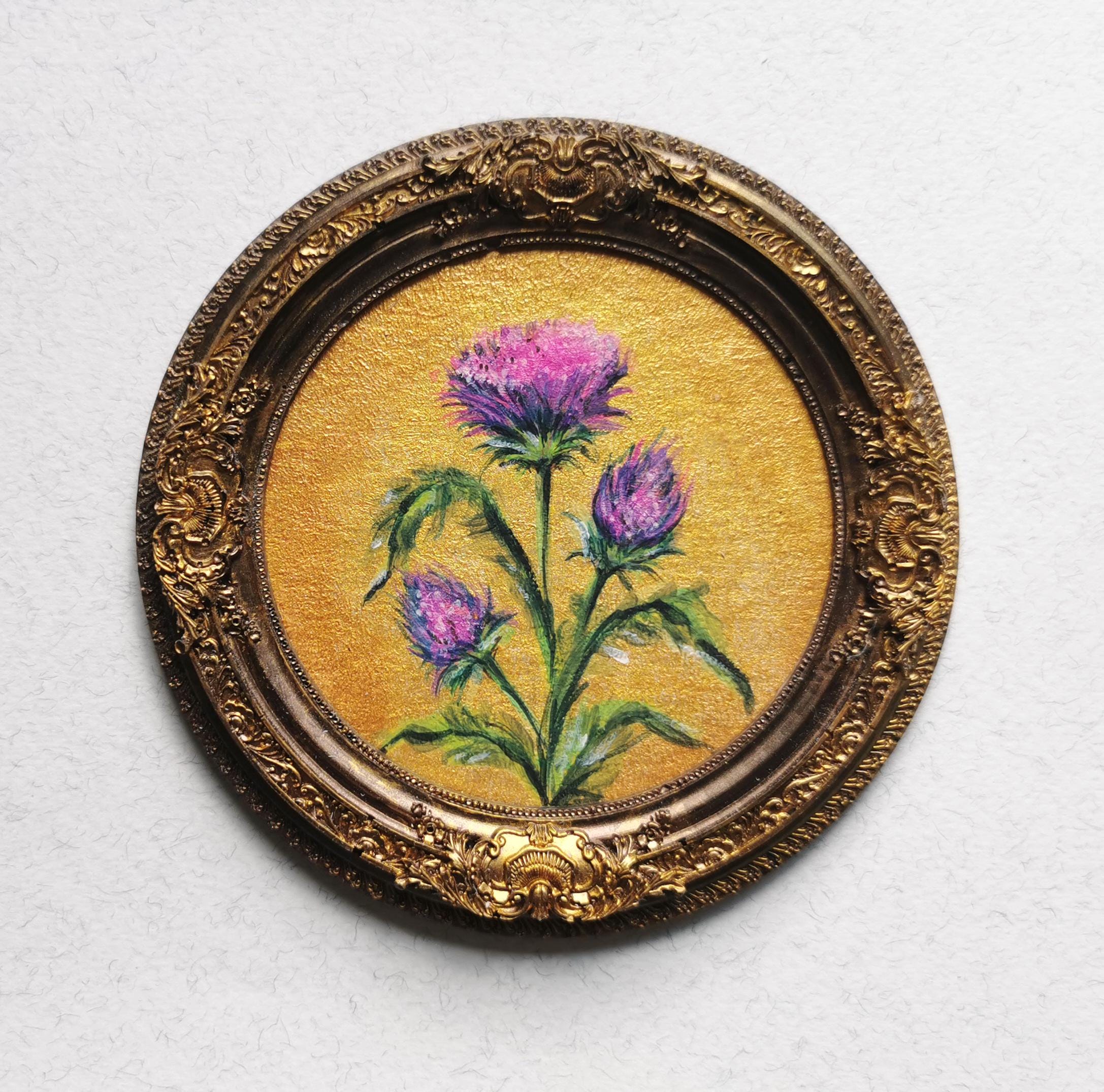 Hand-painted Thistle Wall Art: Bronze Resin Frame, Botanical Decor - Etsy