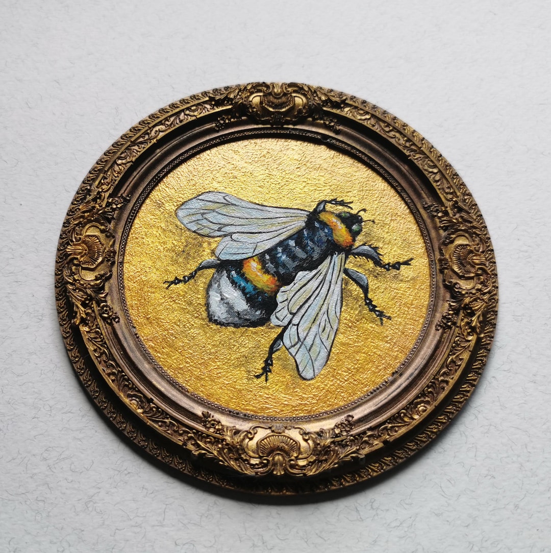 Hand Painted Bumblebee Art: Miniature Acrylic Painting in Resin Frame ...