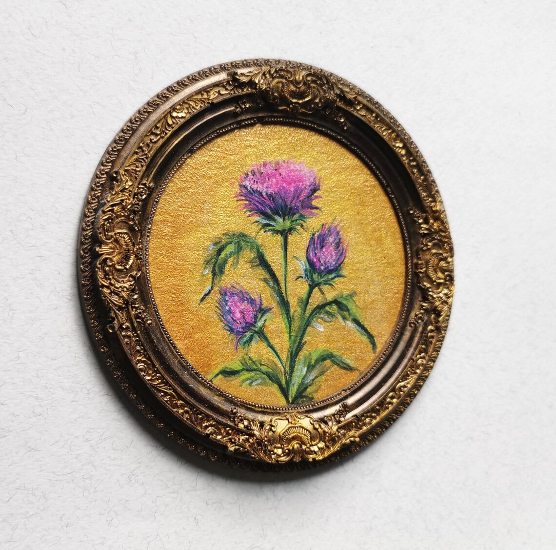 Hand-painted Thistle Wall Art: Bronze Resin Frame, Botanical Decor - Etsy