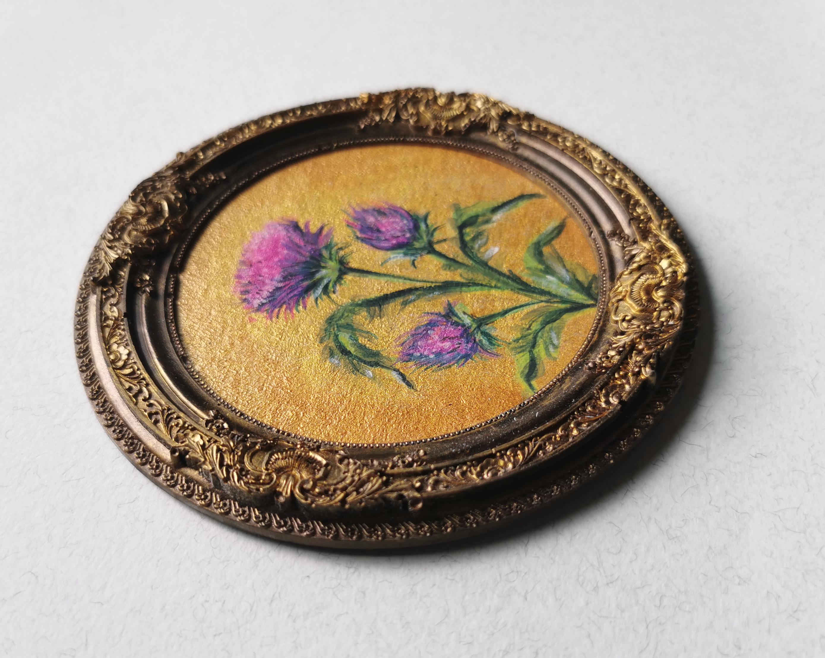 Hand-painted Thistle Wall Art: Bronze Resin Frame, Botanical Decor - Etsy