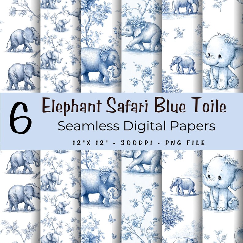 Elephant Toile De Jouy Seamless Pattern | Blue French Toile Pattern ...