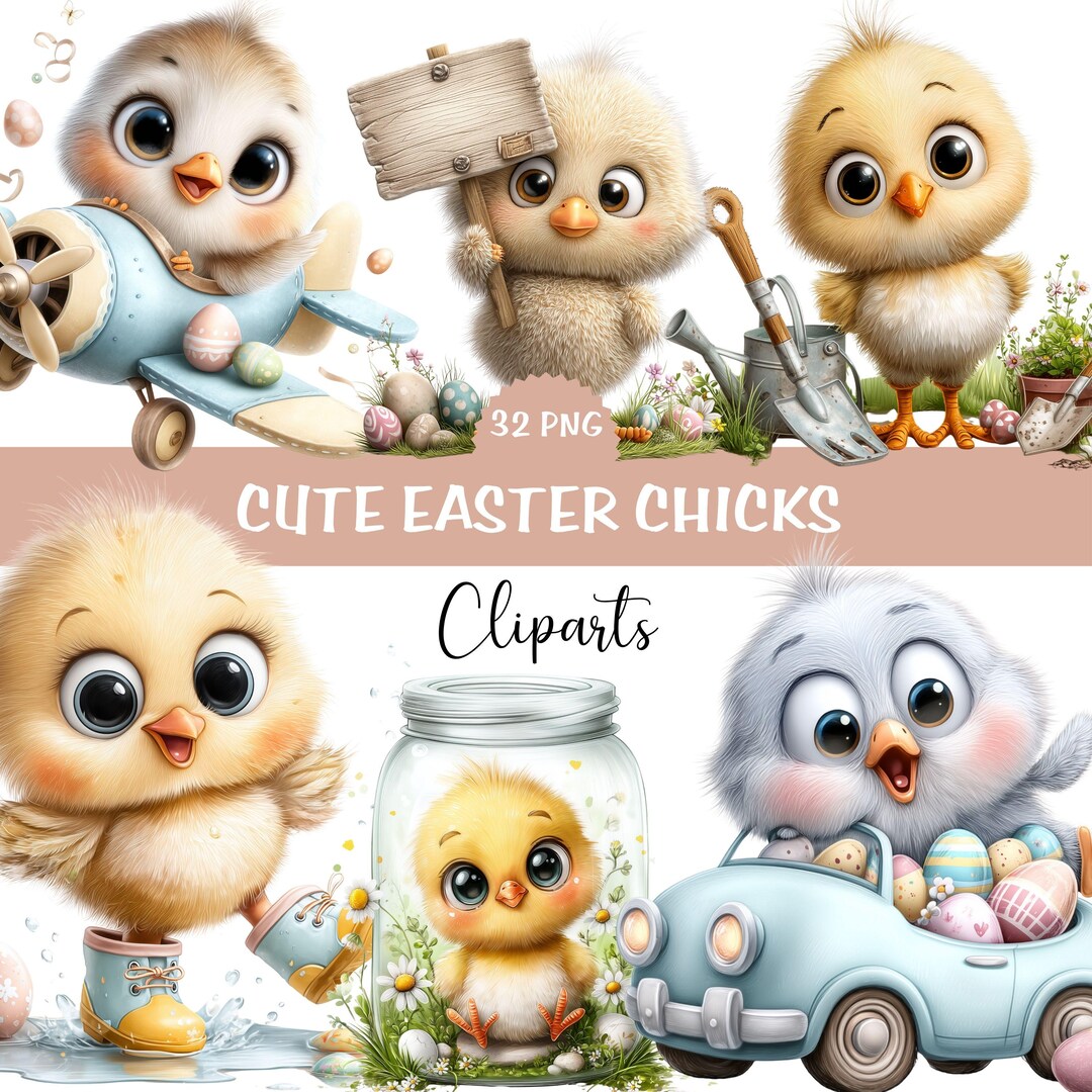 Easter Chick Clipart Bundle, Baby Chicks Spring Flowers (32 Pngs) - Etsy