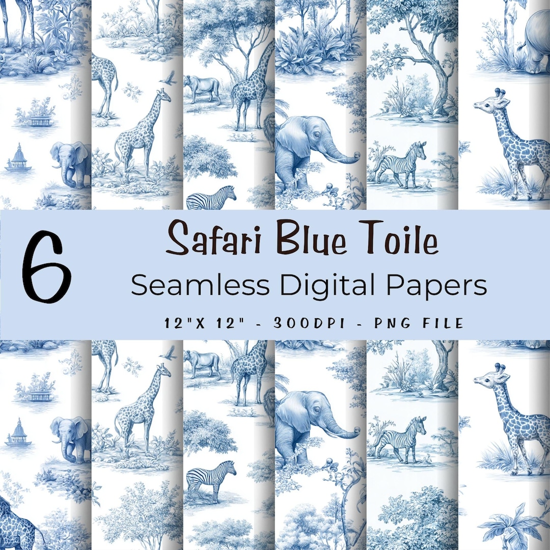 Safari Toile De Jouy Seamless Pattern Bundle | Blue French Toile ...