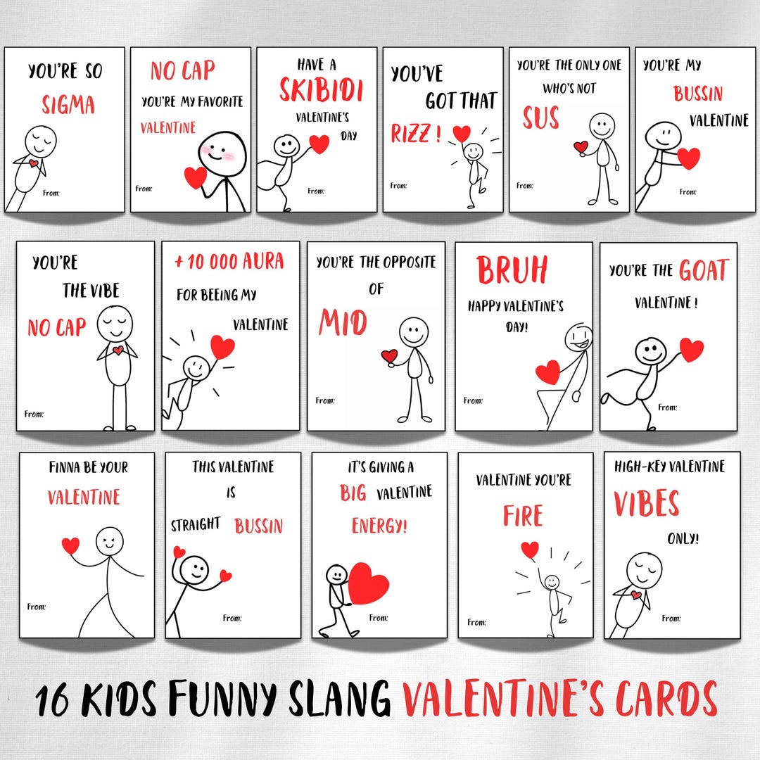 Gen Alpha Slang Valentine Cards, Funny Meme Valentines (PDF Printable ...