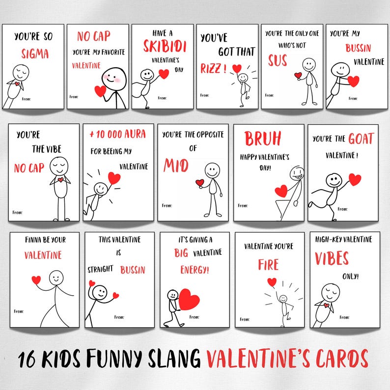 Gen Alpha Slang Valentine Cards, Funny Meme Valentines (PDF Printable ...