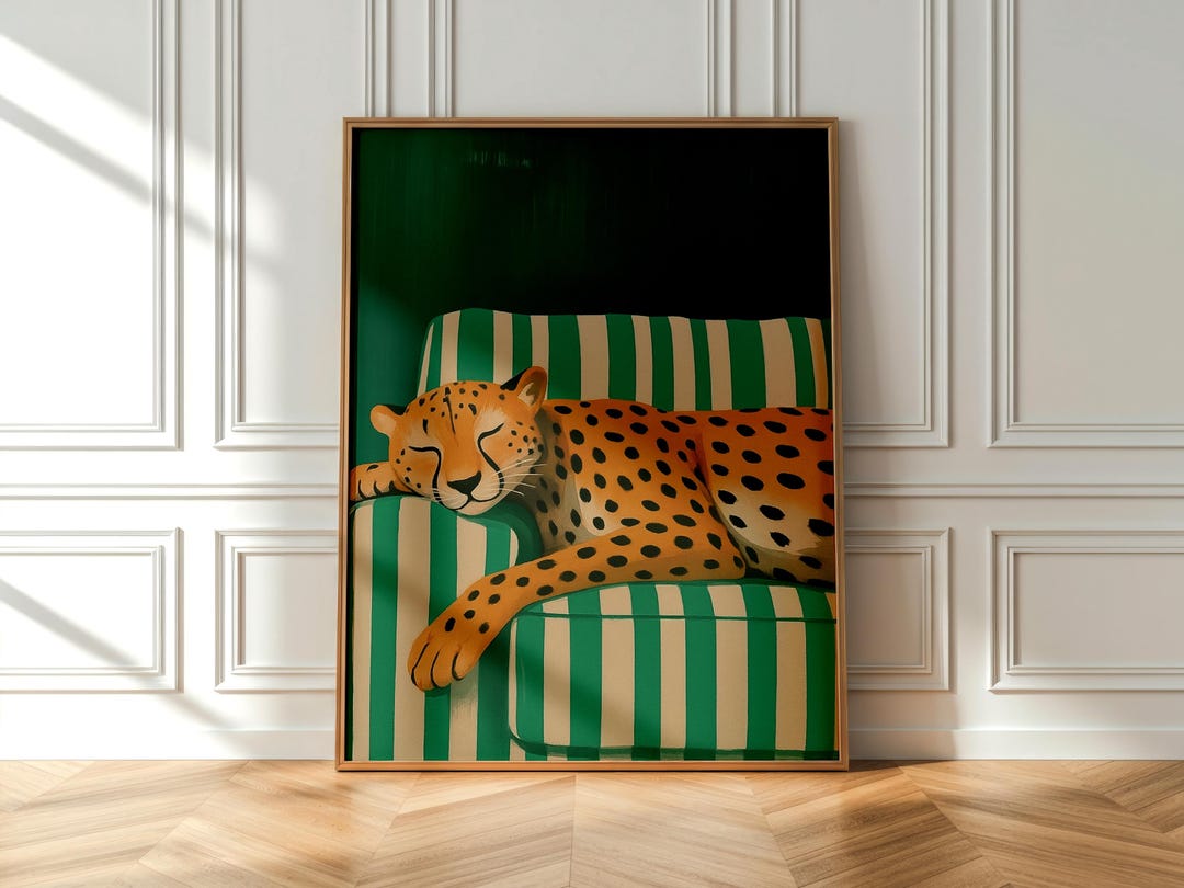 Cute Cheetah on Couch Printable – Whimsical Animal Digital Wall Art for ...