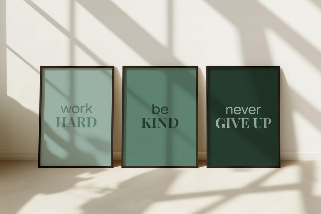 Work Hard Be Kind Never Give up Wall Art Set, Minimalist Motivational ...
