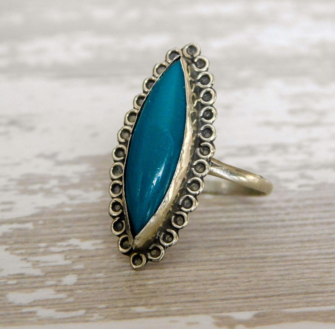 Vintage Mexico Turquoise Ring SZ 8 1/2 Hand Wrought Silver Ring hecho ...