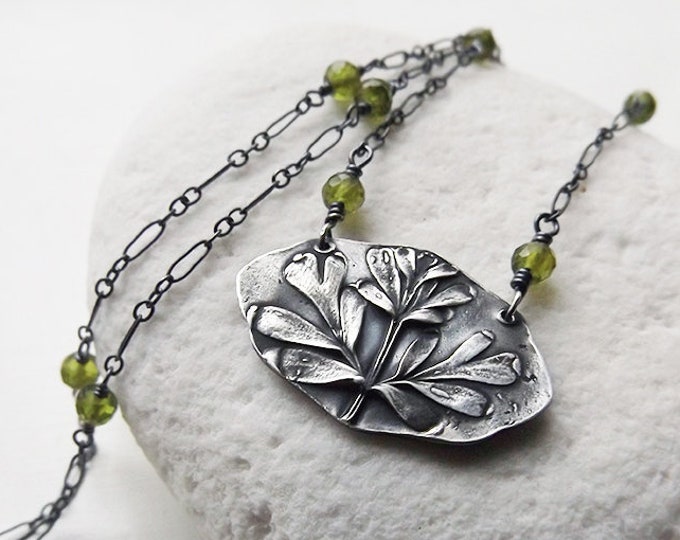 Ruta Graveolens Rue Leaf Pure Silver Necklace With Mossy Vesuvianite or ...
