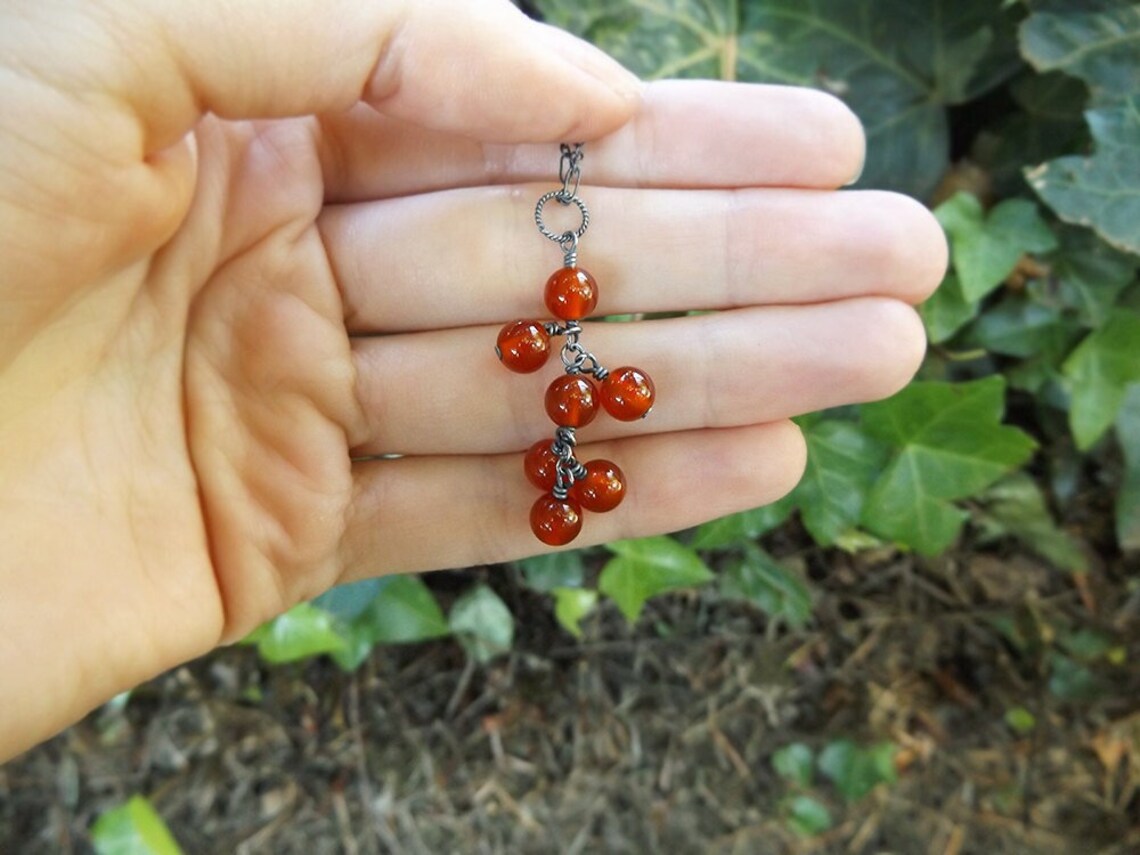 Carnelian Rowan Berry Pendant - Shiny or Oxidized Silver, Customize ...