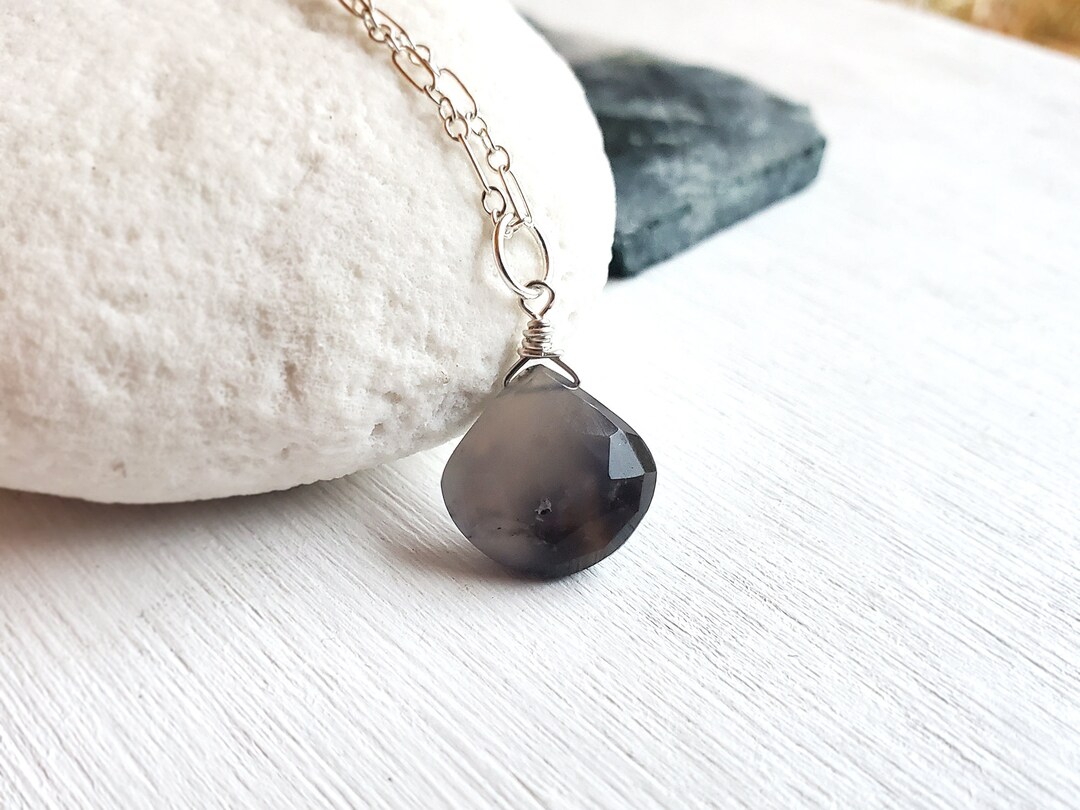 Dendritic Opal - Murky Midnight Ocean - Heart Briolette Pendant - Shiny ...