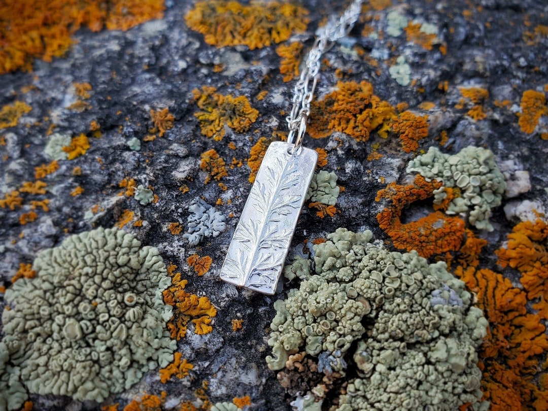 Achillea Millefolium Yarrow Leaf Pure Silver Rectangle Pendant With ...