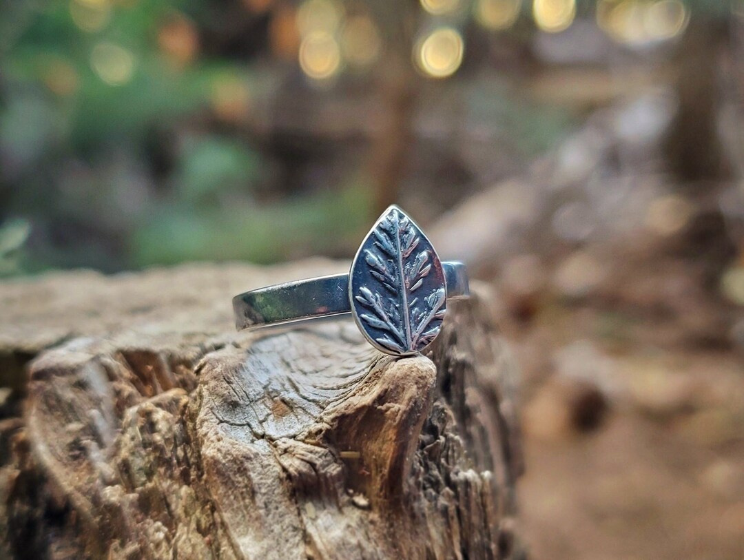 Achillea Millefolium - Yarrow Teardrop Pure Silver and Sterling Ring US ...