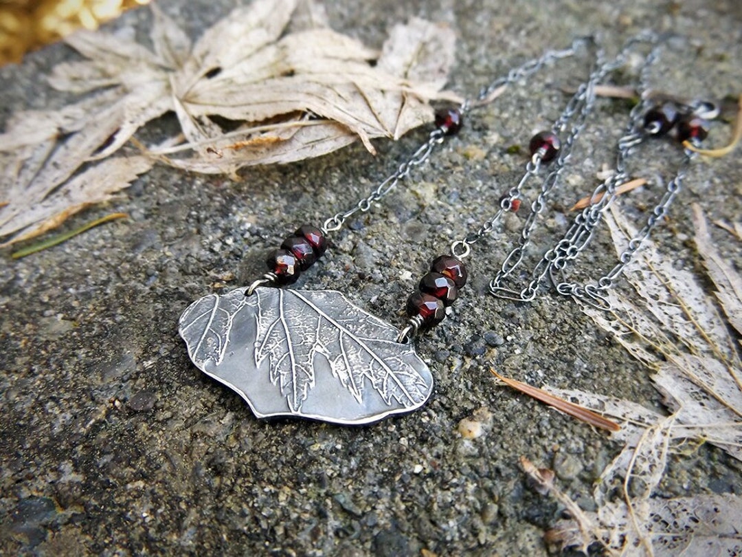 Acer Macrofilum Maple Tree Leaf Pattern Fine Silver Necklace With ...