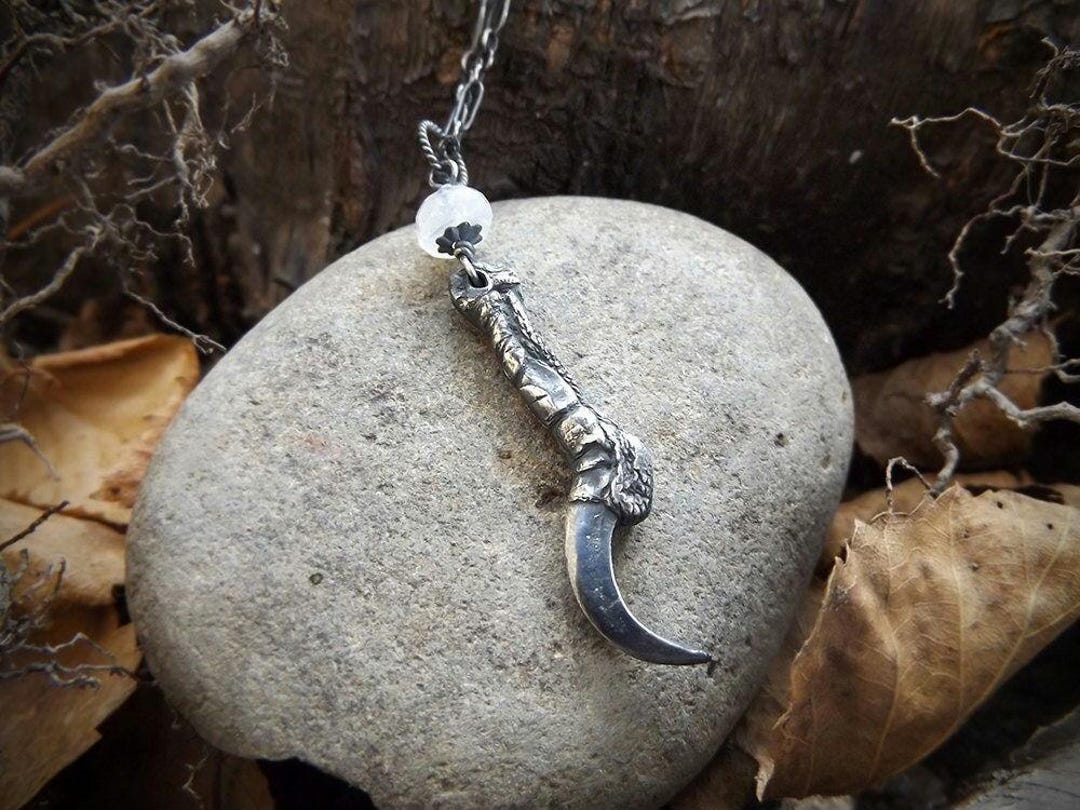 Nevermore - Long Crow Talon Pendant With Rainbow Moonstone by ...