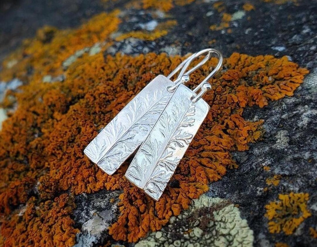 Achillea Millefolium - Yarrow Leaf - Pure Silver Rectangle Earrings by ...