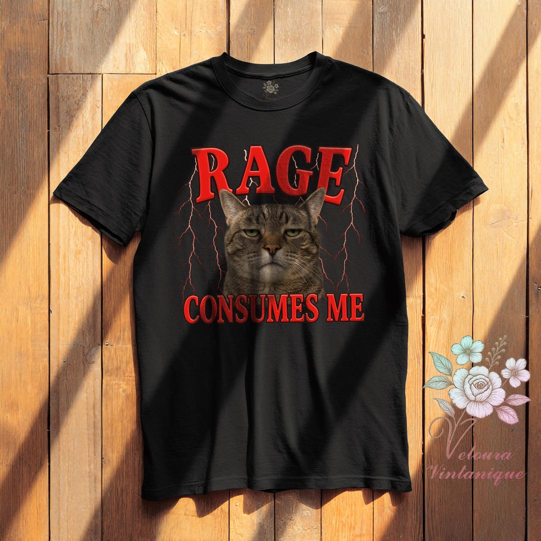 Funny Rage Cat T-shirt Grumpy Cat Meme Shirt Lightning Angry Cat ...