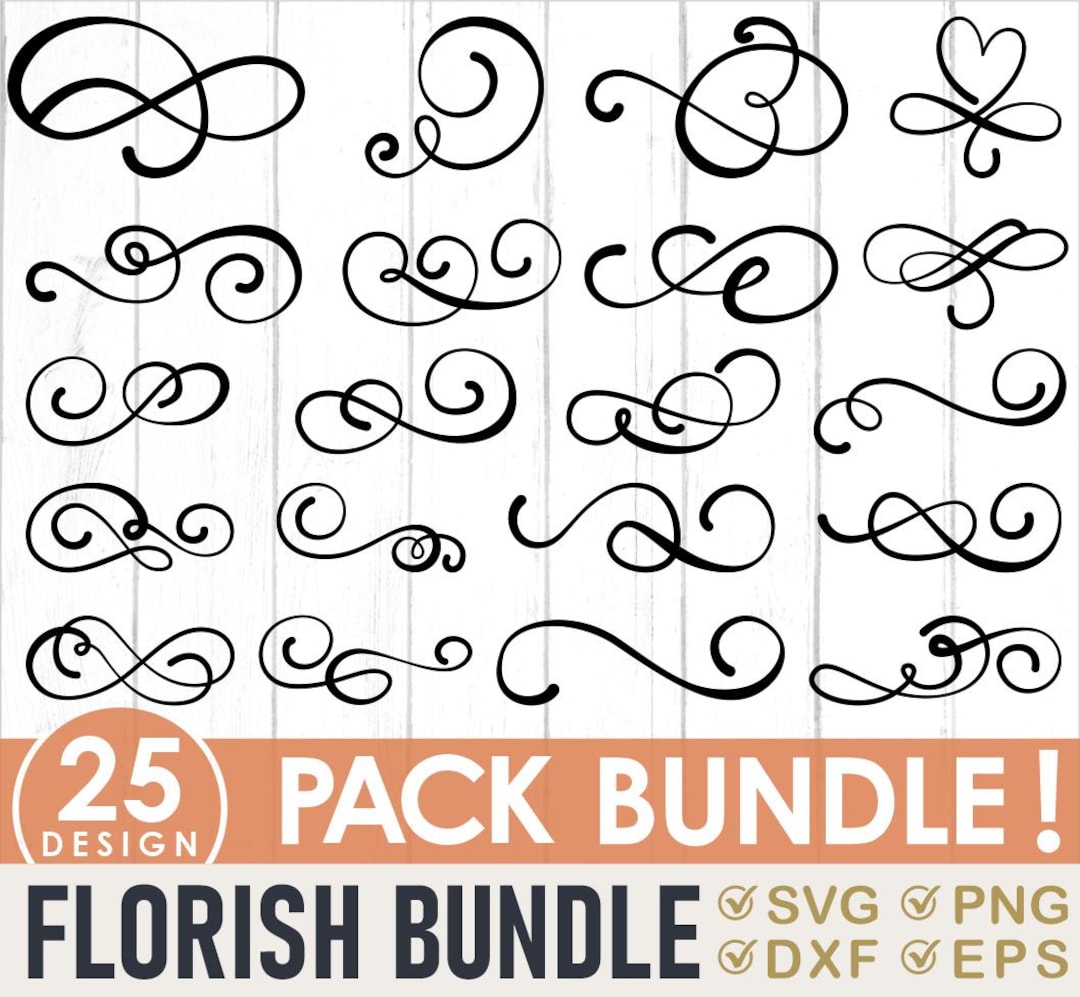 Flourish Svg Bundle, Swirly Flourishes, Home Decor, Swoosh Svg, Swirl ...