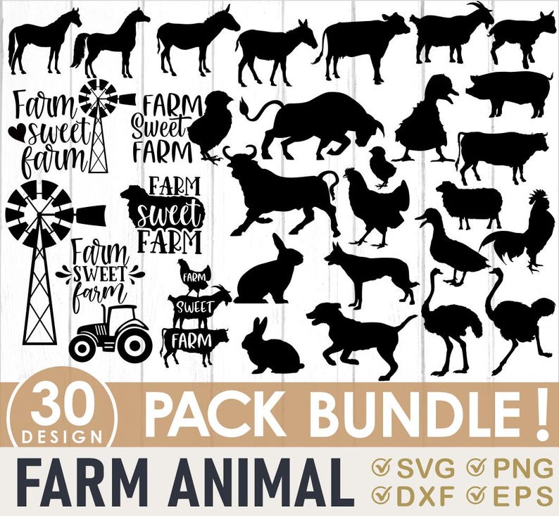 Farm Animal Svg Bundle, Animal Silhouette, Animal, Farmhouse Bundle ...