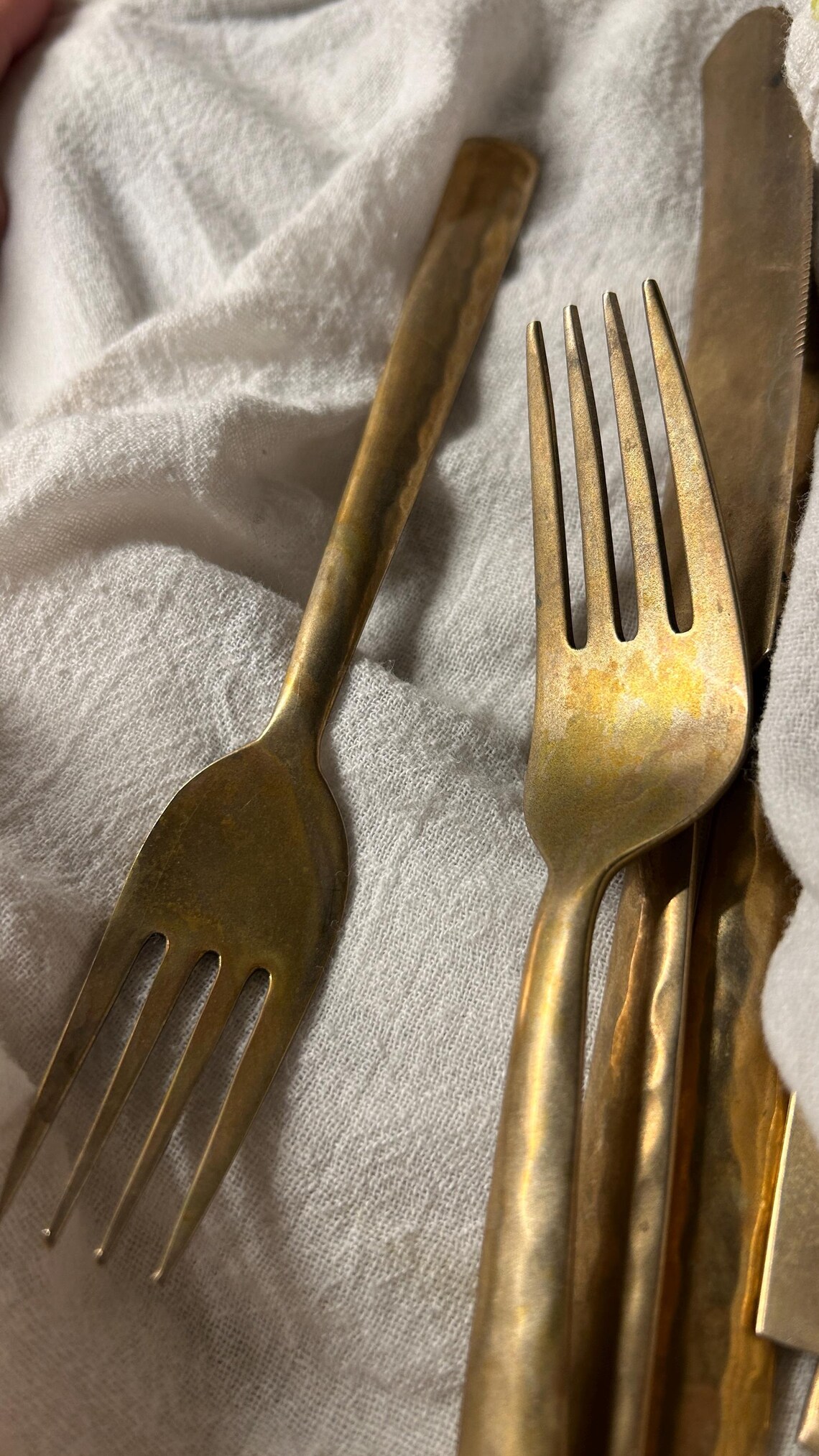 Vintage Brass Flatware Set – 34pc Mixed | Hammered Brass Thailand ...